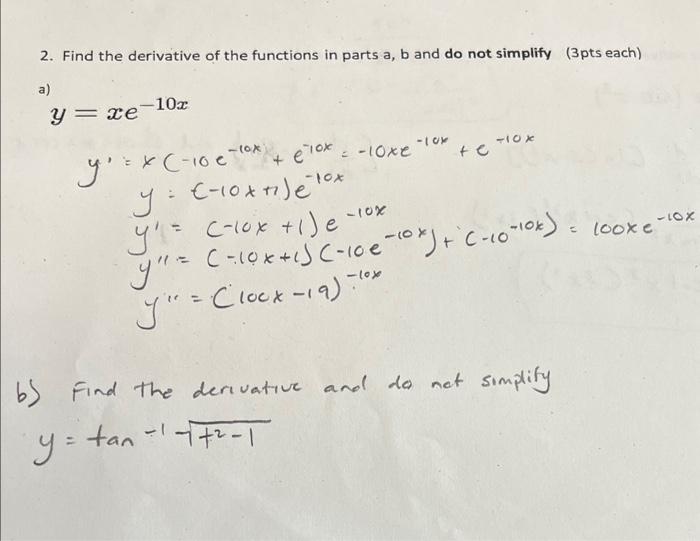 Solved 2. Find the derivative of the functions in parts a,b | Chegg.com