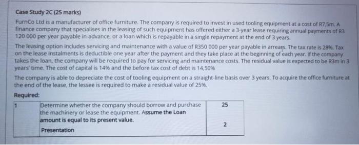 Solved Case Study 2C (25 marks) FurnCo Ltd is a manufacturer | Chegg.com
