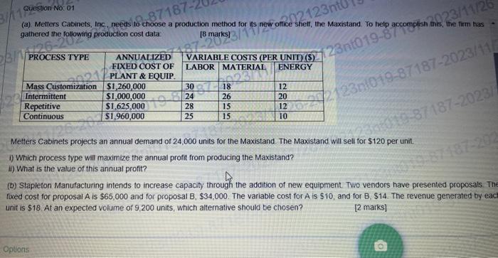 Solved (a) Metters Cabinets, Inc. needs to choose a | Chegg.com