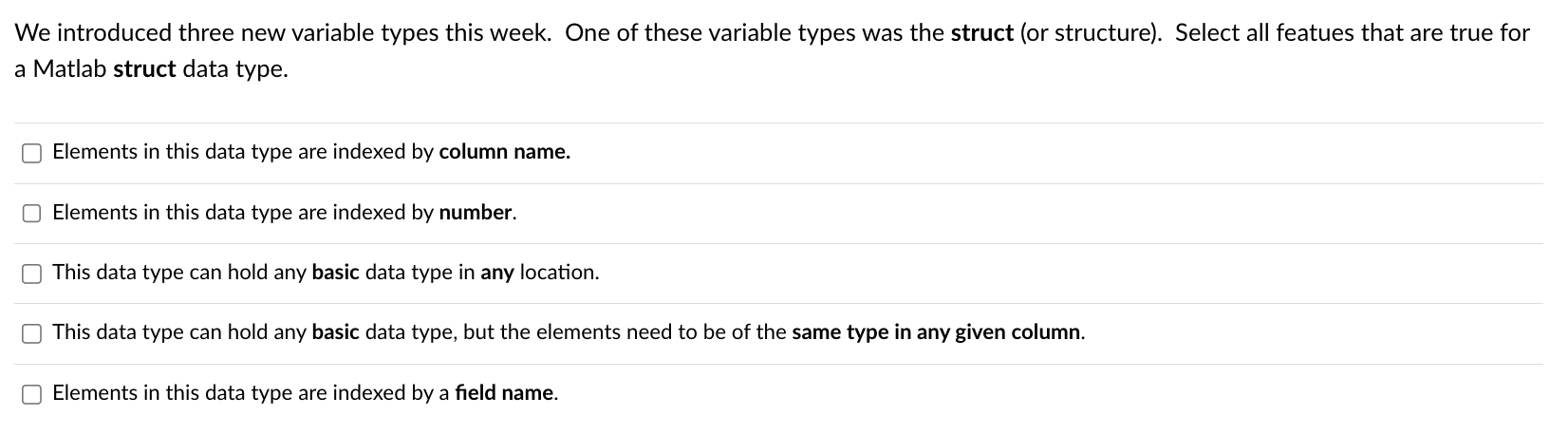 Solved We introduced three new variable types this week. One | Chegg.com
