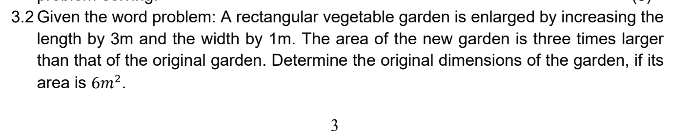 Solved 3.2 ﻿Given the word problem: A rectangular vegetable | Chegg.com