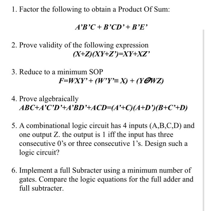 Solved 1. Factor the following to obtain a Product Of Sum: | Chegg.com
