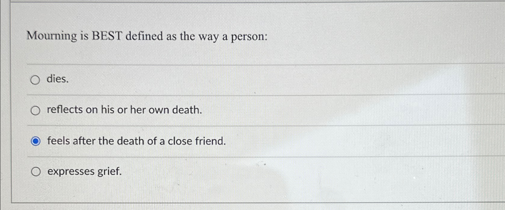 Solved Mourning is BEST defined as the way a | Chegg.com