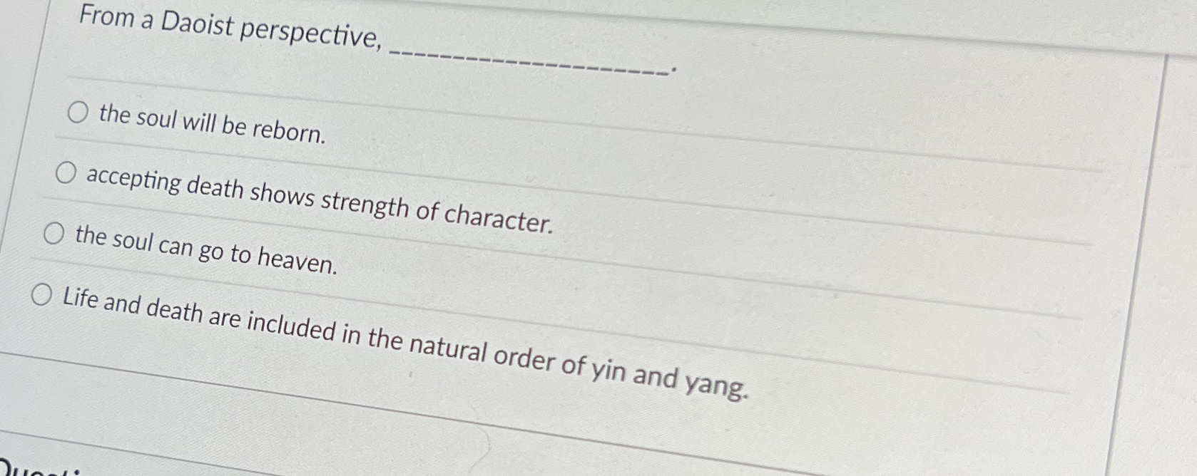 Solved From a Daoist perspective, q,the soul will be | Chegg.com