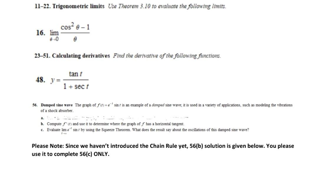 Solved 11 22 Trigonometric Limits Use Theorem 3 10 To