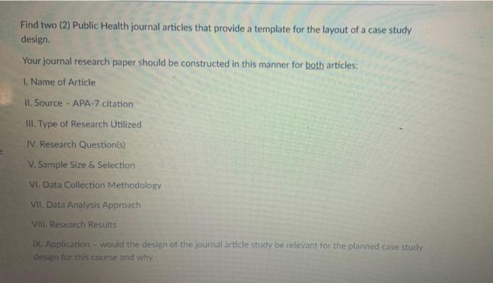 Solved Find two (2) Public Health journal articles that | Chegg.com