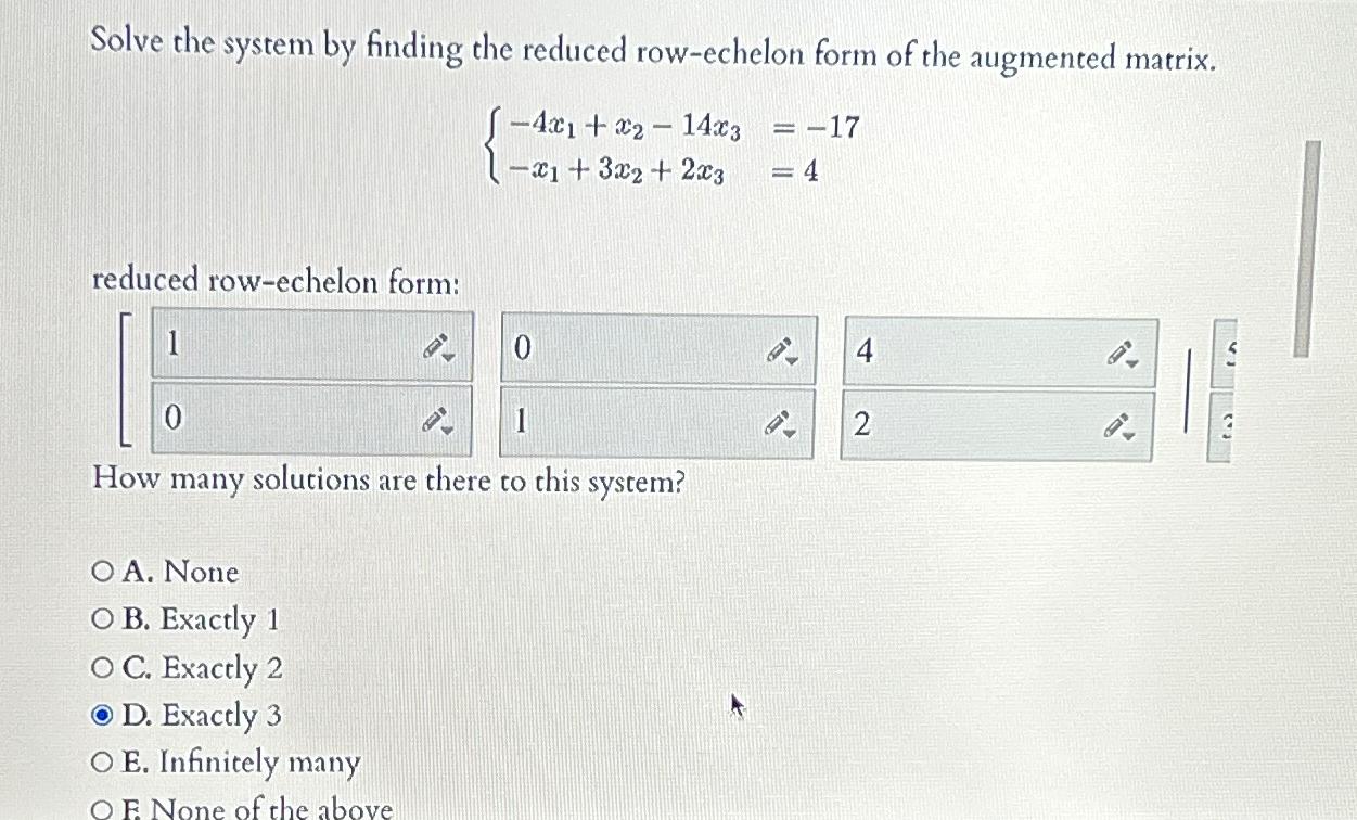 Solved Solve the system by finding the reduced row-echelon | Chegg.com