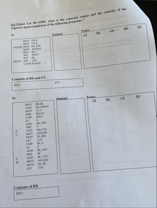 Solved Q2.(20pts) ﻿Let BL=6DH, ﻿what is the expected output | Chegg.com