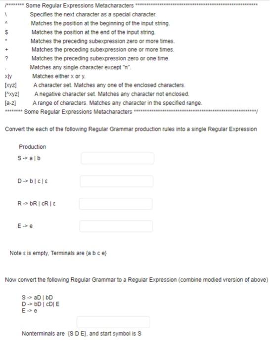 Solved A ****** Some Regular Expressions Metacharacters | Chegg.com