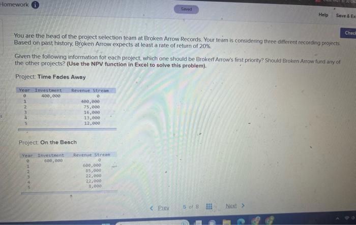 Solved You are the head of the project selection team at | Chegg.com