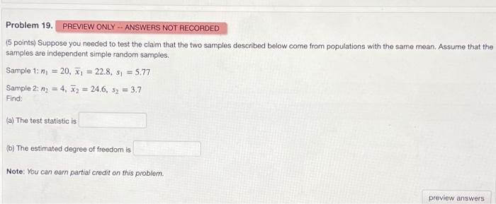 Solved Problem 19. PREVIEW ONLY -- ANSWERS NOT RECORDED (5 | Chegg.com