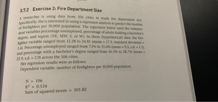 Solved 3.7.2 Exercise 2: Fire Department Size A researcher | Chegg.com
