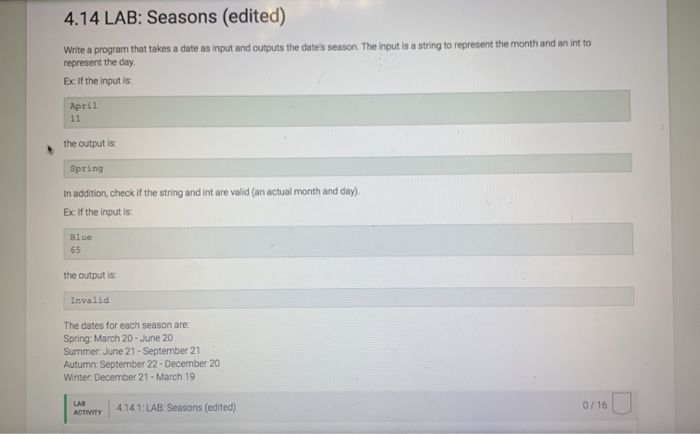 Solved 4 14 Lab Seasons Edited Write A Program That Ta
