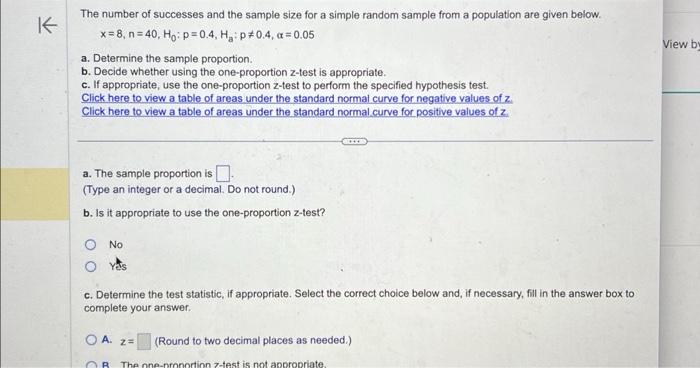 Solved The number of successes and the sample size for a | Chegg.com