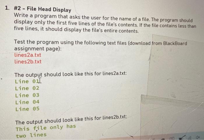 Solved 1 2 File Head Display Write A Program That Asks