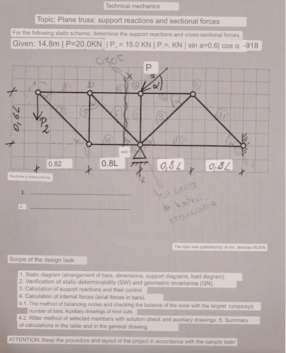 1. Static diagram (arrangement of bars, dimensions, | Chegg.com