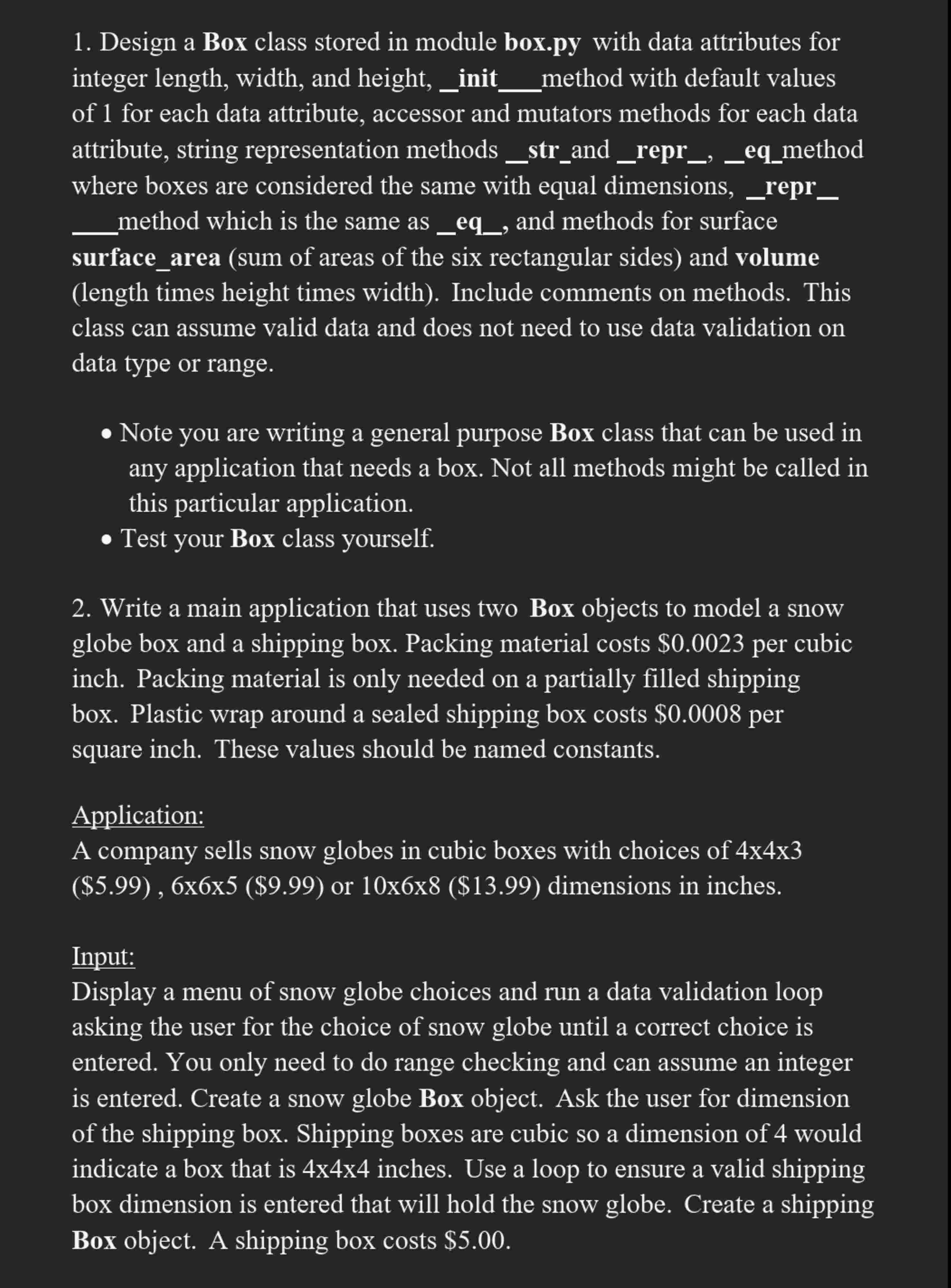 Solved Design a Box class stored in module box.py with data | Chegg.com