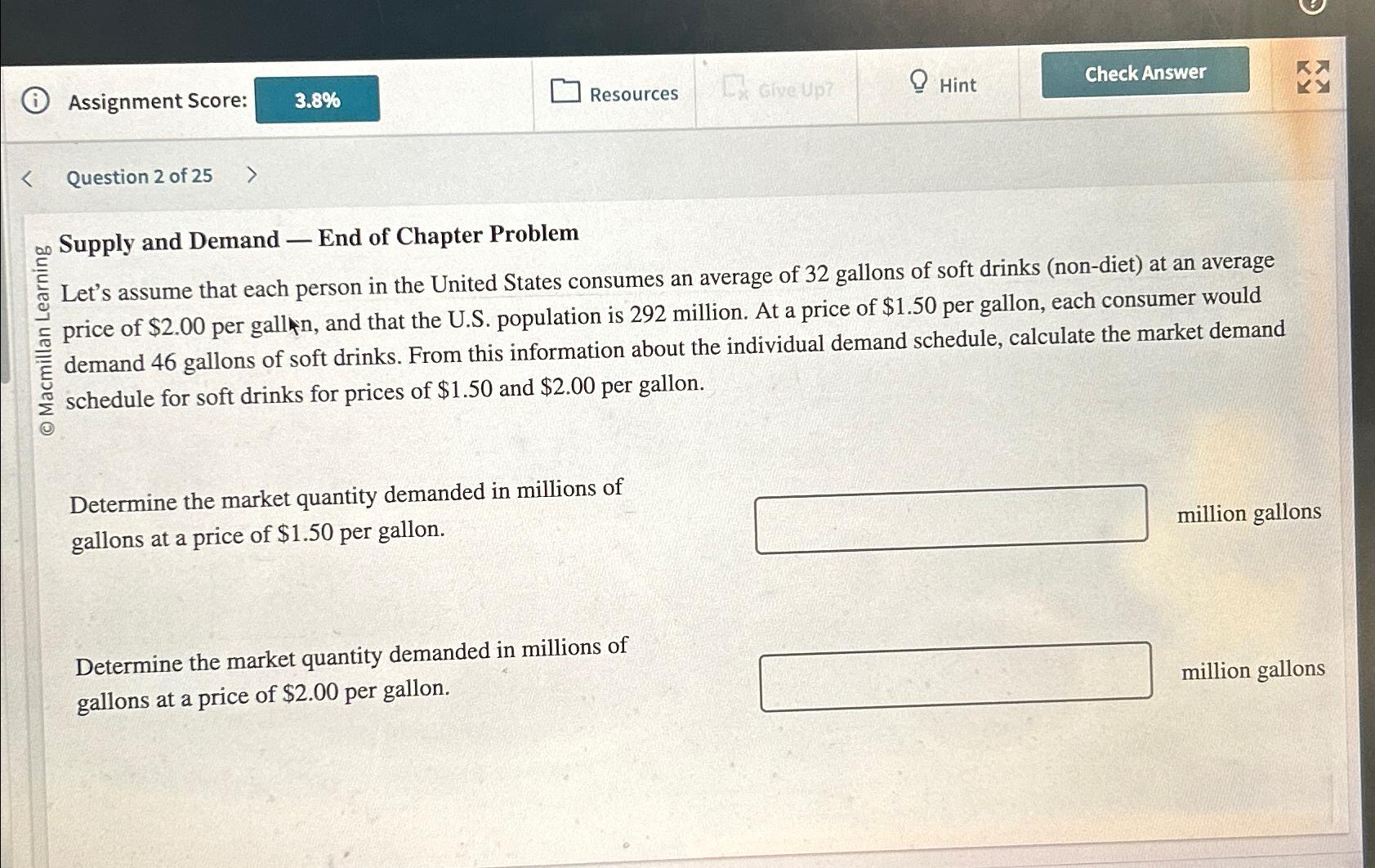 Solved Assignment Score:ResourcesHintQuestion 2 ﻿of 25Supply | Chegg.com