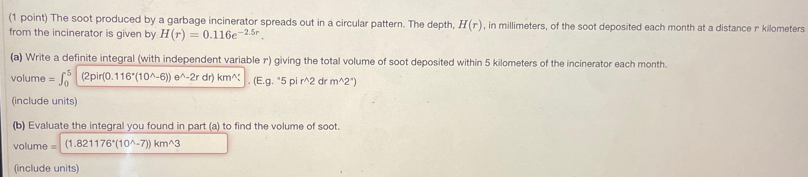 Solved (1 ﻿point) ﻿The soot produced by a garbage | Chegg.com