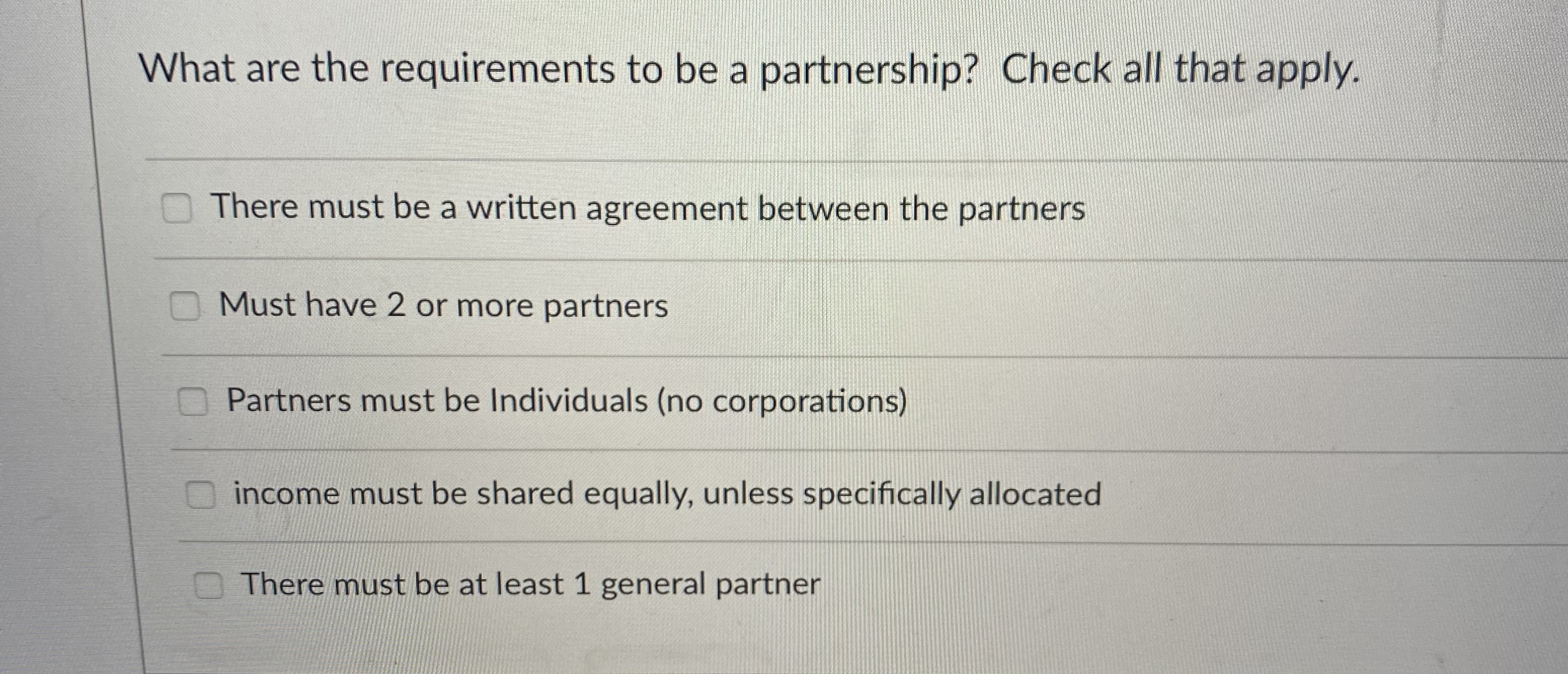 Solved What are the requirements to be a partnership? Check | Chegg.com