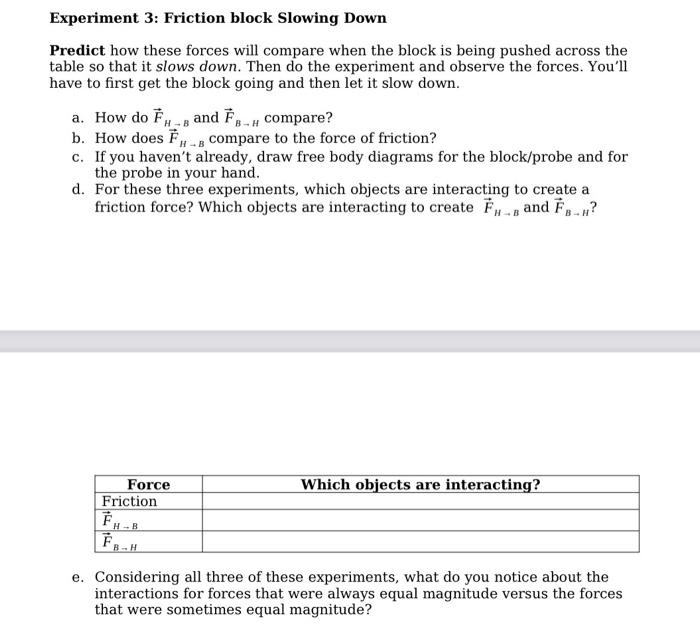 Solved Experiment 3: Friction block Slowing Down Predict how | Chegg.com