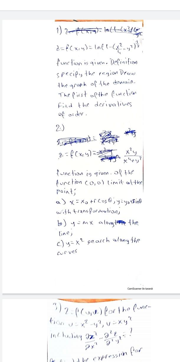 Solved 1) 2-flugle lott(xsler 2 = f(x, y) = ln 1-( ? my zyn | Chegg.com