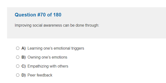 Solved Question #70 ﻿of 180Improving social awareness can be | Chegg.com