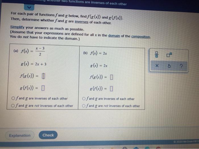 Solved two functions are inverses of each other For each | Chegg.com
