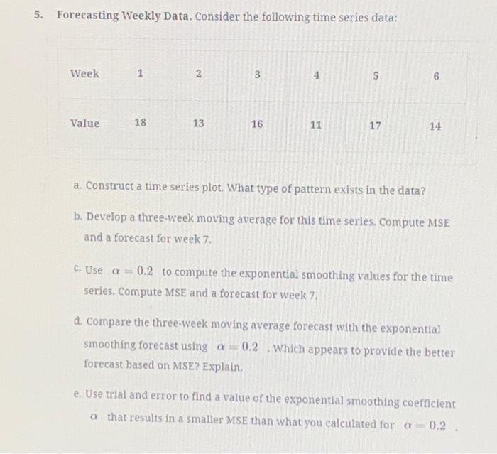 Solved Forecasting Weekly Data. Consider the following time | Chegg.com