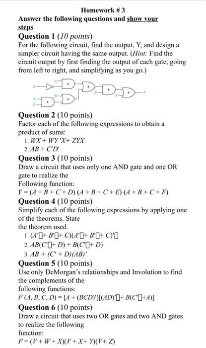 Solved Homework \# 3 Answer the following questions and show | Chegg.com