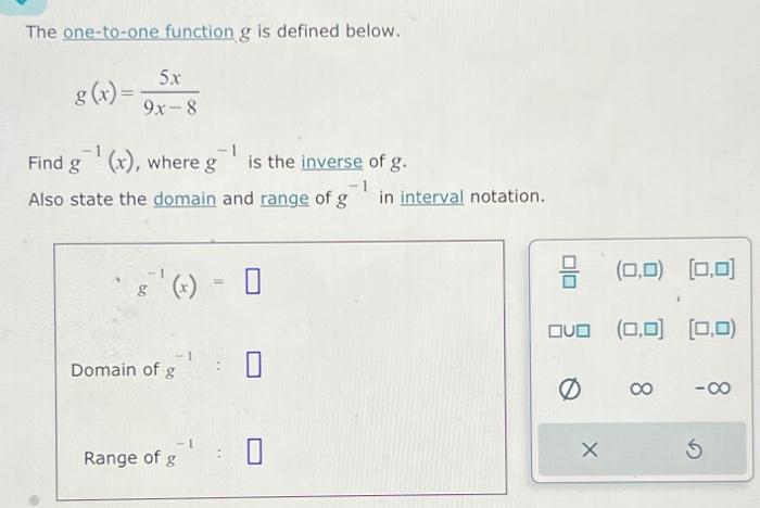 Solved The one-to-one function g is defined below. | Chegg.com