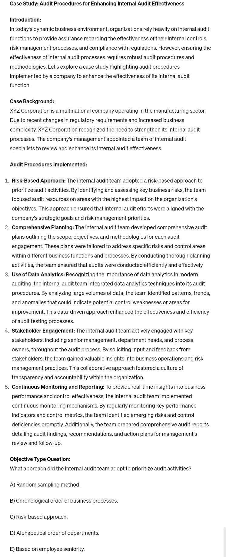 Solved Case Study: Audit Procedures for Enhancing Internal | Chegg.com