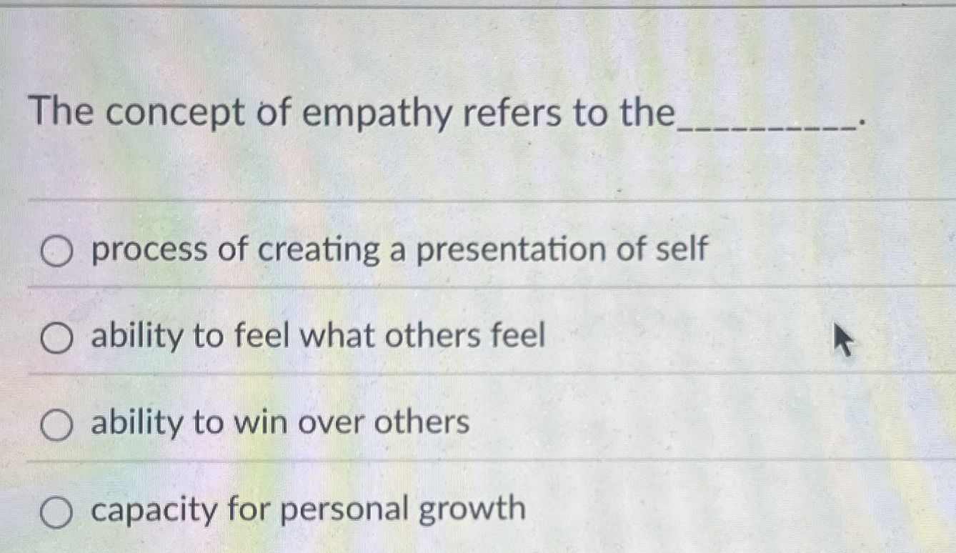 Solved The concept of empathy refers to th εlonprocess of | Chegg.com