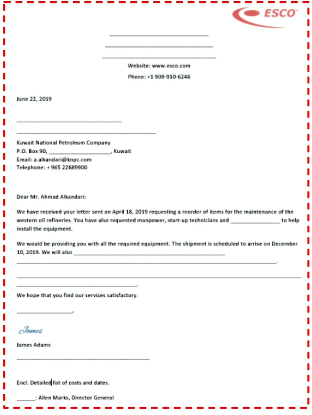 Solved Letter Letterhead, name of company KNPC Request | Chegg.com
