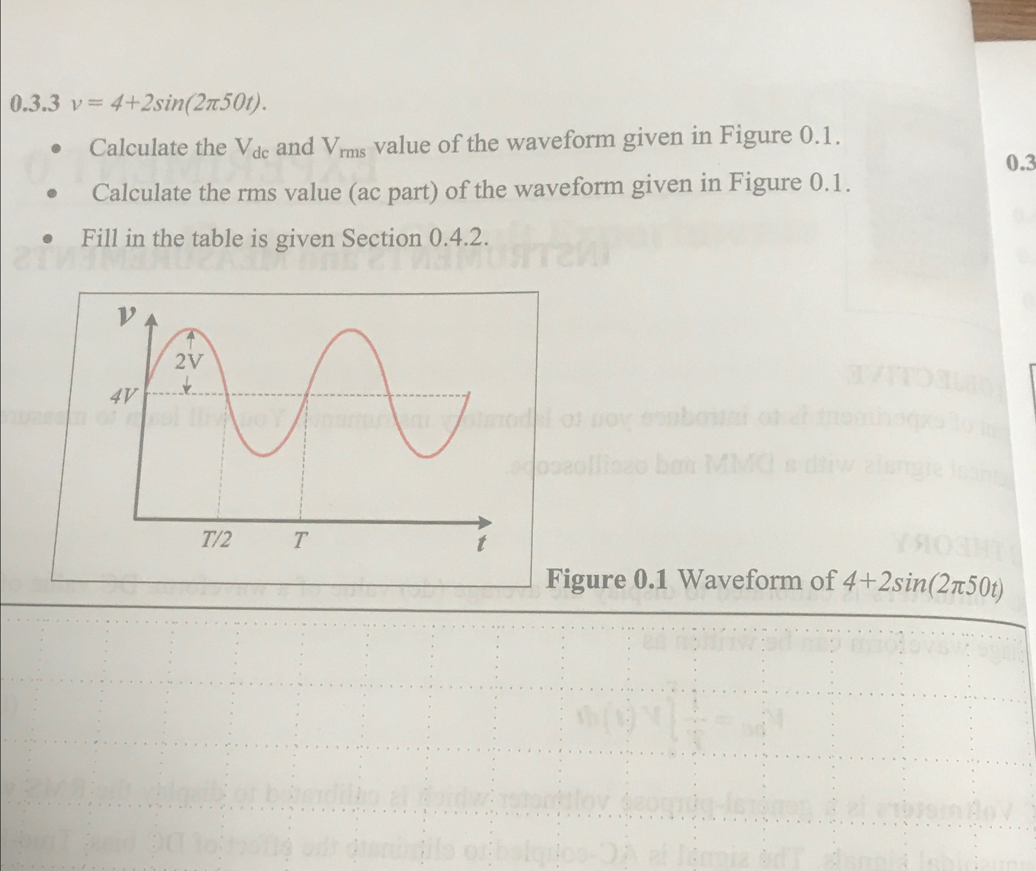 Solved 0.3.3v=4+2sin(2π50t).Calculate the Vdc ﻿and Vrms | Chegg.com