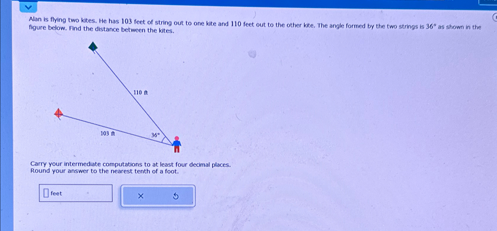 Solved Alan is flying two kites. He has 103 ﻿feet of string | Chegg.com