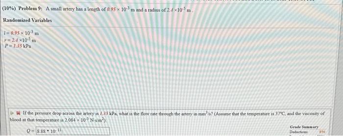 Solved (10\%) Problem 9: A small artery has a length of | Chegg.com