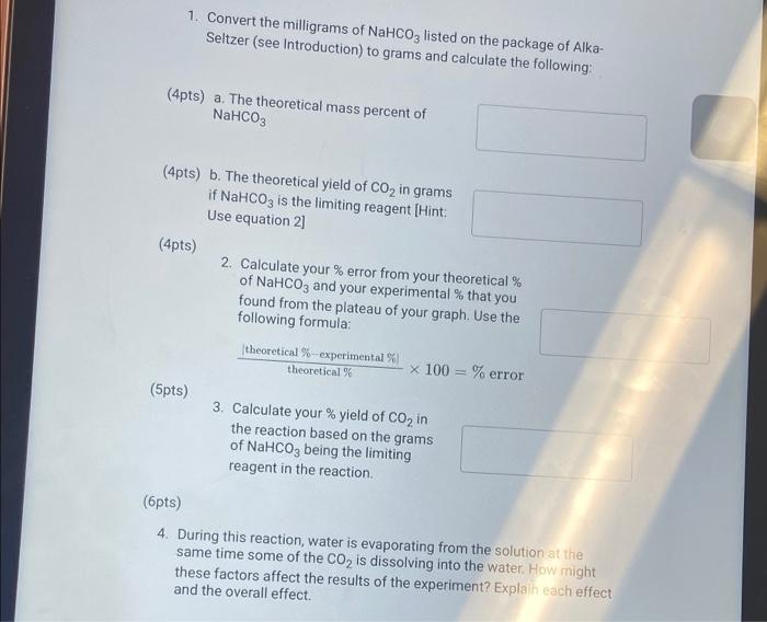 Solved 1. Convert the milligrams of NaHCO3 listed on the | Chegg.com