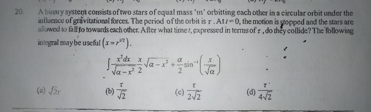 Solved 20. A binary system consists of two stars of equal | Chegg.com