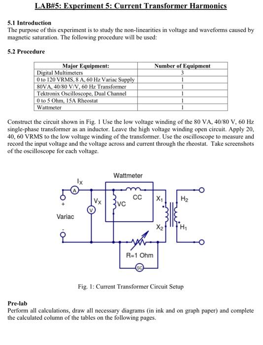 LAB#5: Experiment 5: Current Transformer Harmonics | Chegg.com