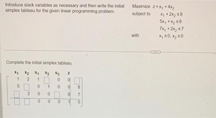 Solved Introduce slack variables as necessary and then write | Chegg.com