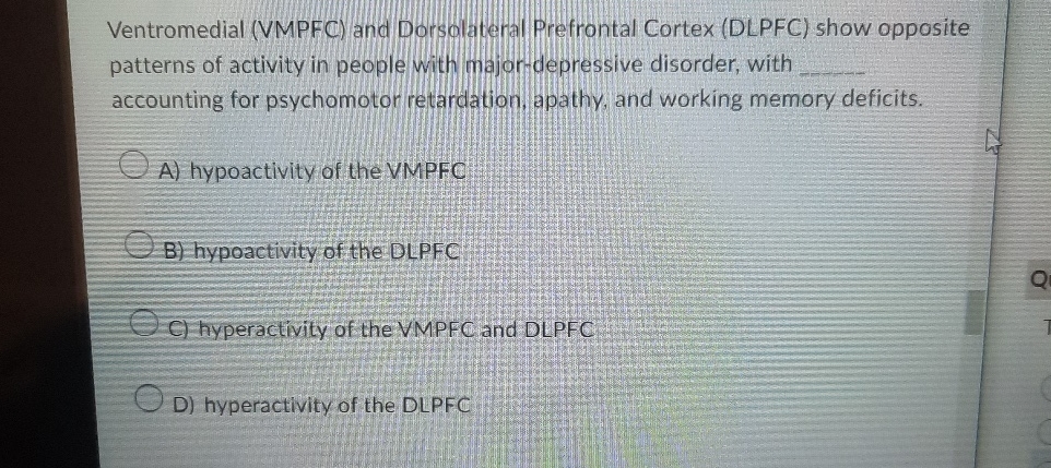 Solved Ventromedial (VMPFC) ﻿and Dorsolateral Prefrontal | Chegg.com