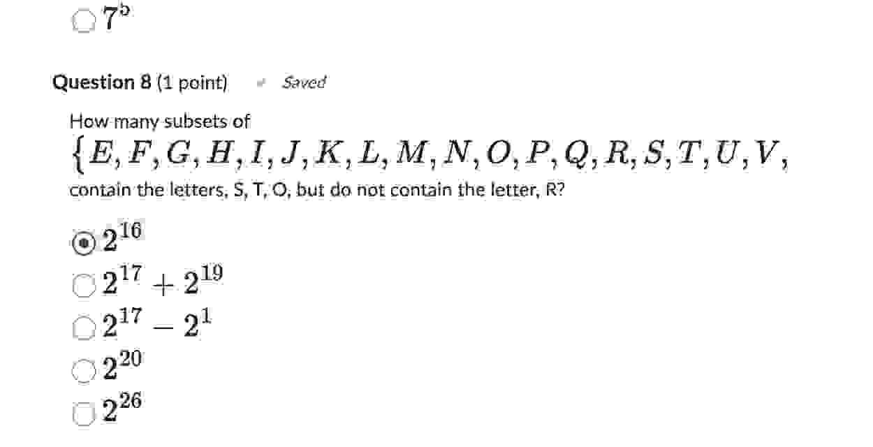 Solved Question 8 (1 ﻿point) * ﻿SavedHow many subsets | Chegg.com