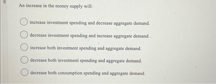 Solved An increase in the money supply will: increase | Chegg.com