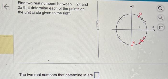 Solved Find two real numbers between −2π and 2π that | Chegg.com