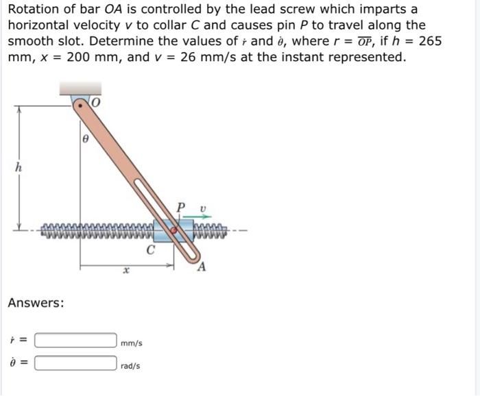 Solved Rotation of bar OA is controlled by the lead screw | Chegg.com