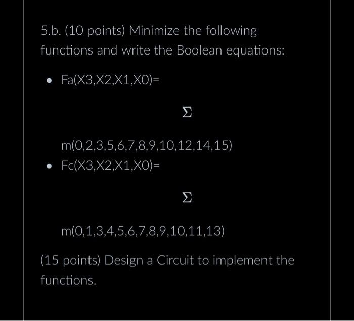 Solved 5.b. (10 points) Minimize the following functions and | Chegg.com