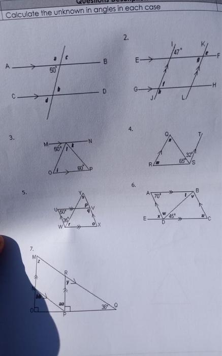 Solved Calculate the unknown in angles in each case 7. Jab | Chegg.com