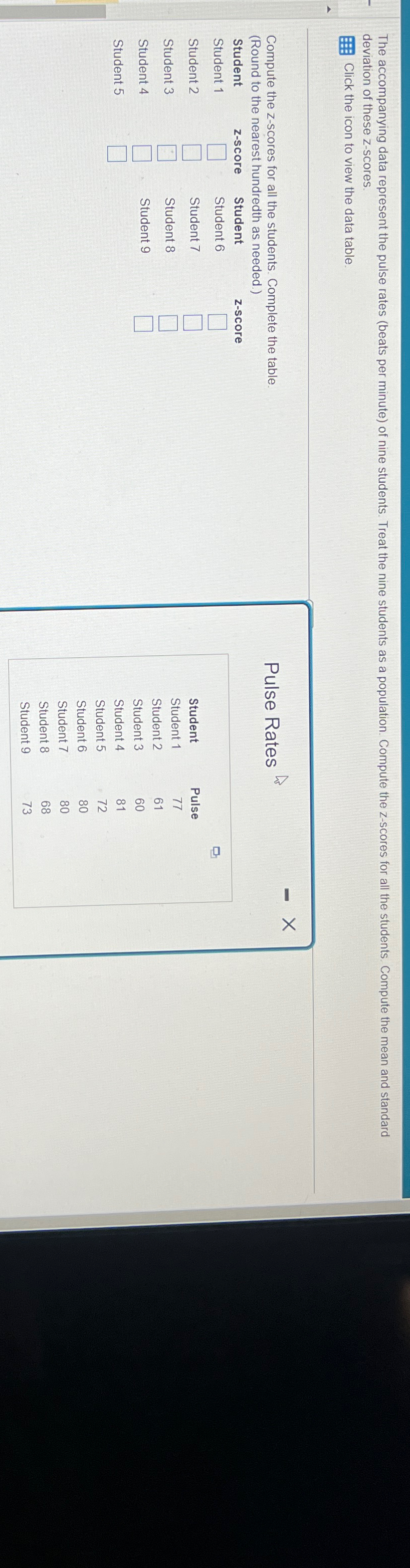 deviation of these z-scores.Click the icon to view | Chegg.com