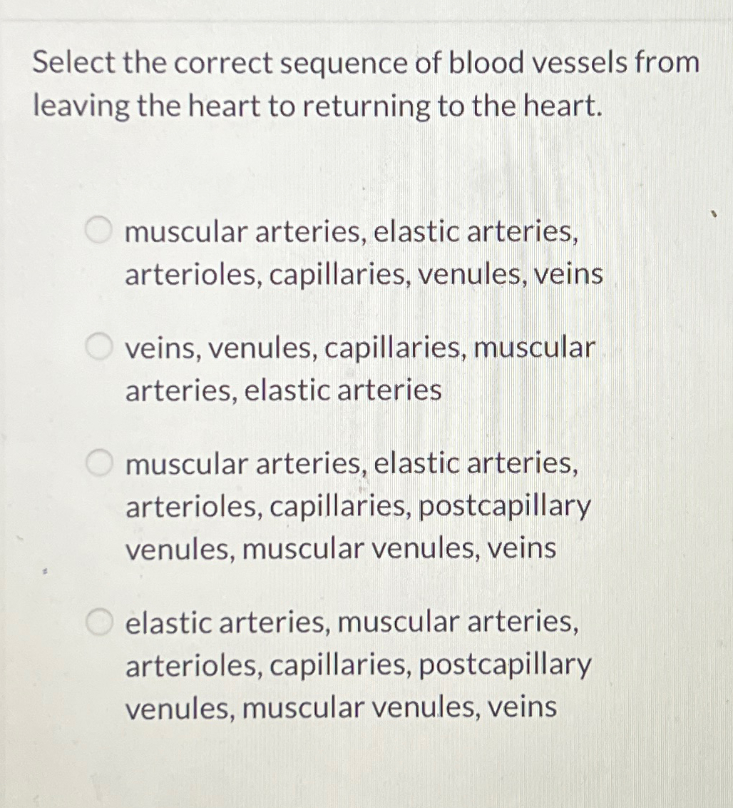 Solved Select the correct sequence of blood vessels from | Chegg.com
